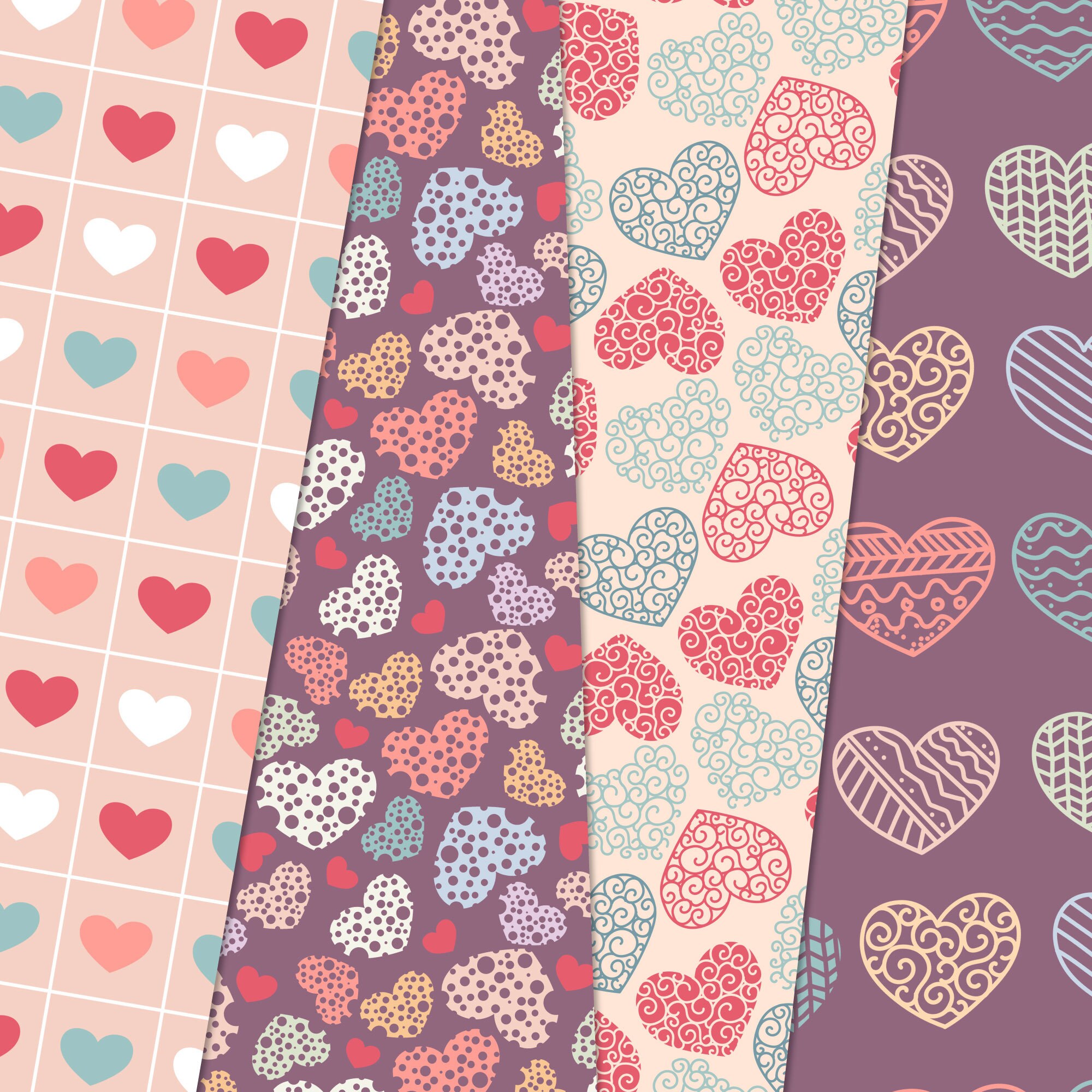 Cute Valentine Digital Paper, Valentine Seamless Pattern, Hearts ...