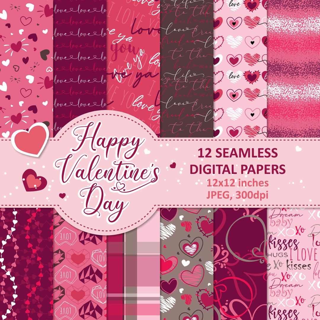 Happy Valentine's Day Digital Paper, Valentine Seamless Pattern, Hearts ...