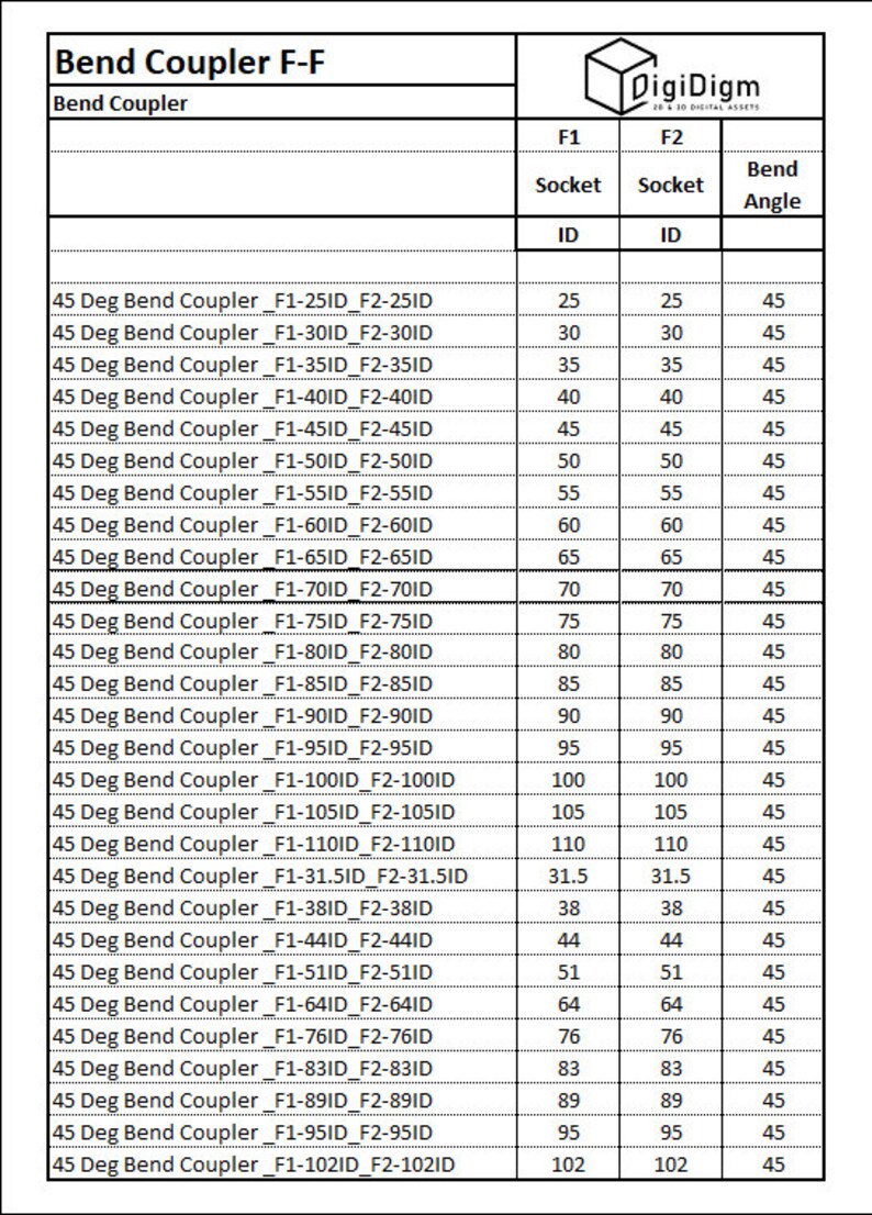 45 Deg Bend Coupler Female to Female - Male to Female - Male to Male ...