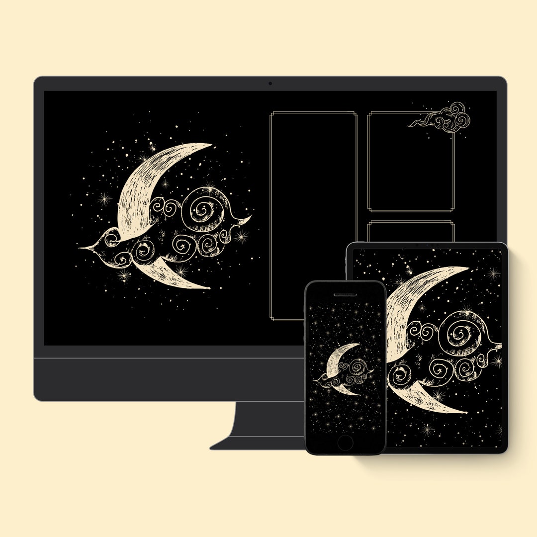 Cozy Moon Cloud Desktop Organizer, Dark Mode Desktop, Celestial Desktop ...