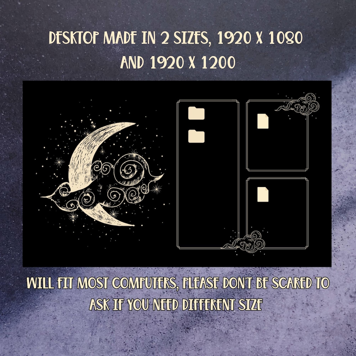 Cozy Moon Cloud Desktop Organizer, Dark Mode Desktop, Celestial Gothic ...