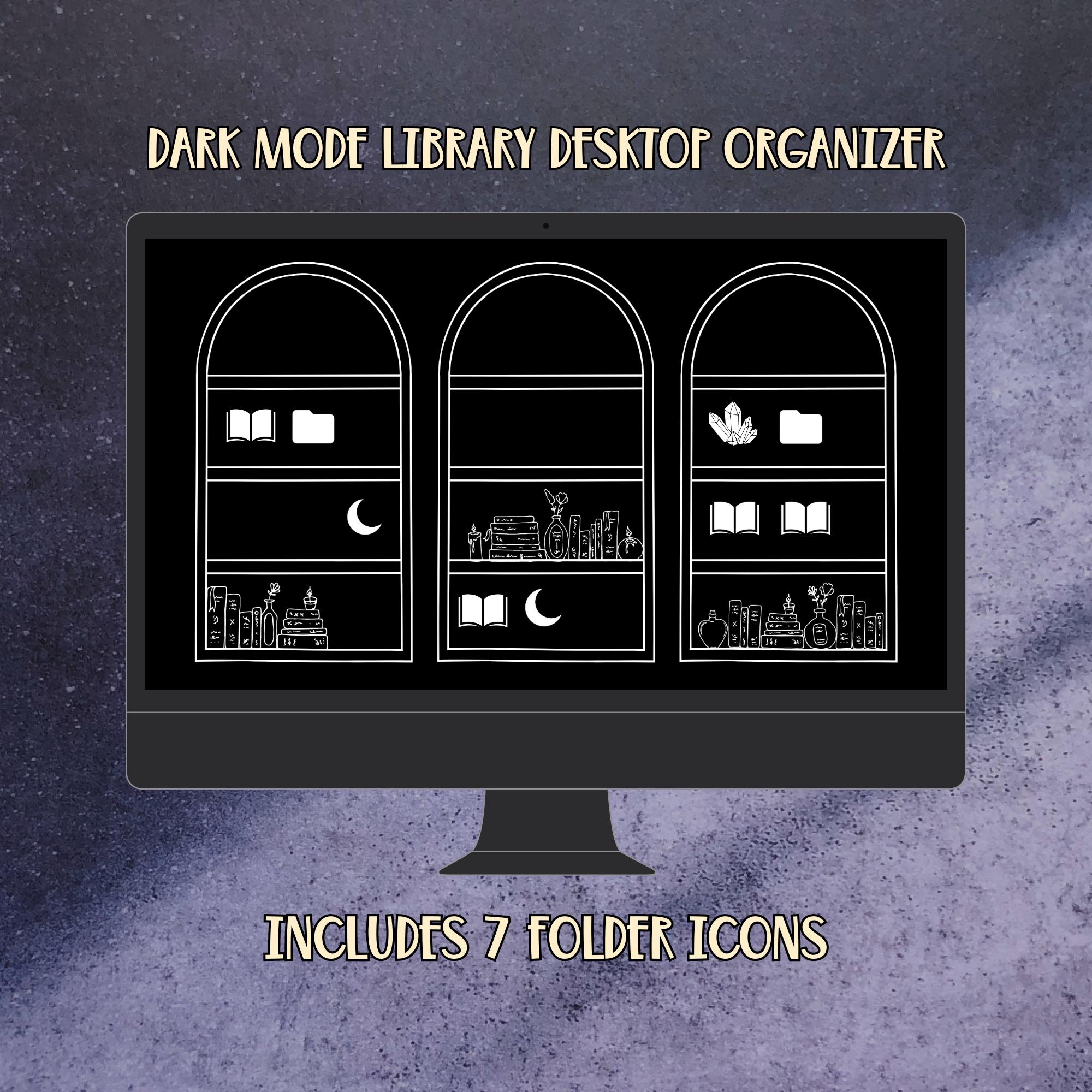 Bookish Dark Mode Desktop Wallpaper Organizer, Library Booktok Desktop ...