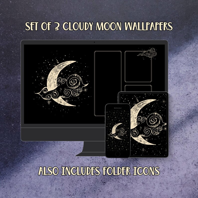 Cozy Moon Cloud Desktop Organizer, Dark Mode Desktop, Celestial Gothic ...