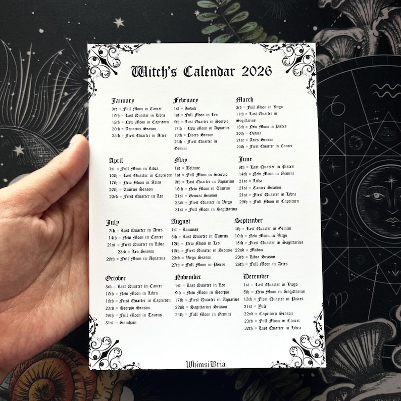 2026 Witch Calendar, 5” X 7" Witch Calendar, Pagan Calendar, USA Witch ...