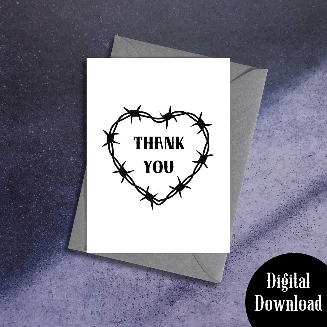 Gothic Thank You Card, Goth Printable Card, Goth Thank You Gift, Dark ...
