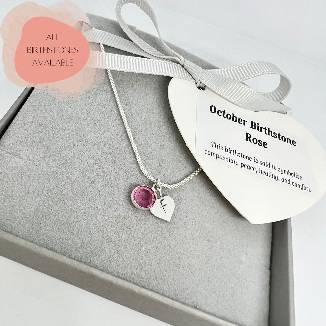 INITIAL BIRTHSTONE NECKLACE October Birthstone Necklace Gift - Etsy UK
