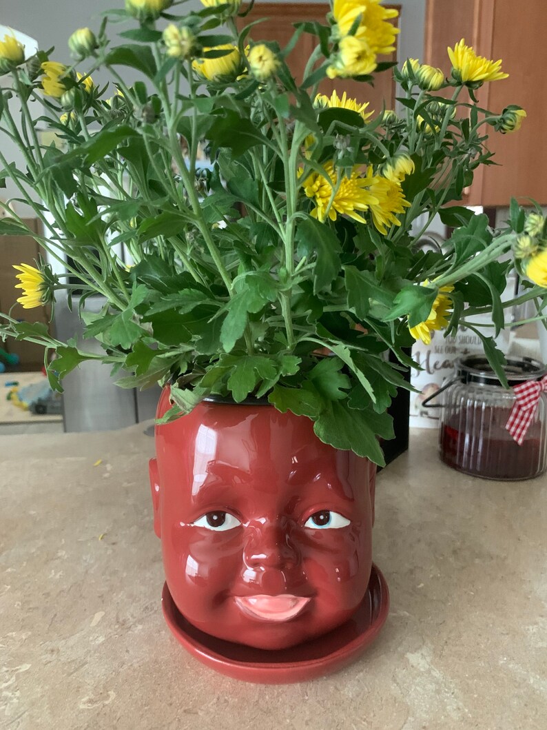 6” Head Planters Brown - Baby Doll Face Planters - Ceramic Head Planter ...