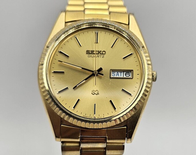 Vintage Gold Tone Seiko SQ Mens/women President Style Watch Day/date, Gold Tone Dial/stainless ...