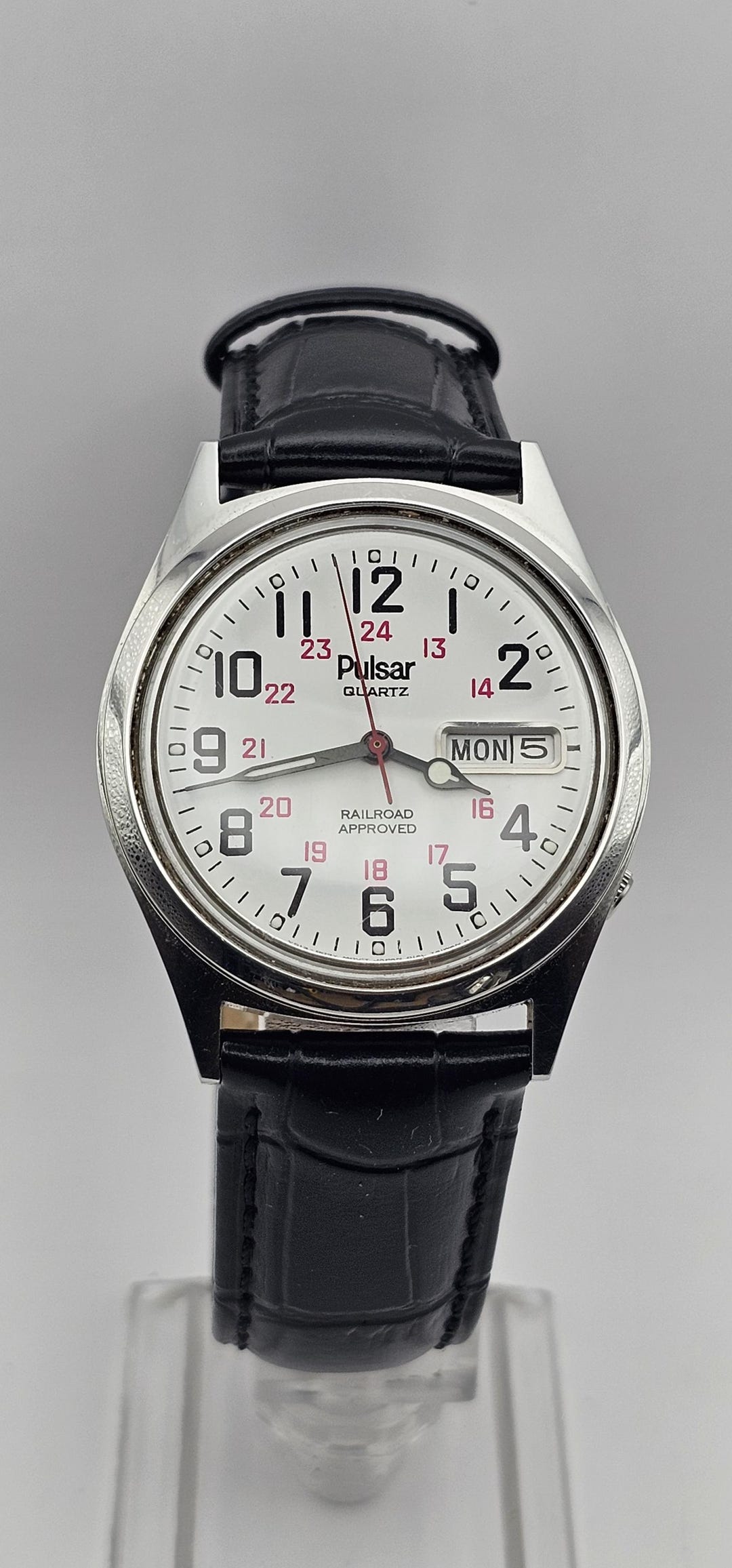 Vtg Pulsar by Seiko Mens Watch, Railroad Approved, Day Date, Silver ...