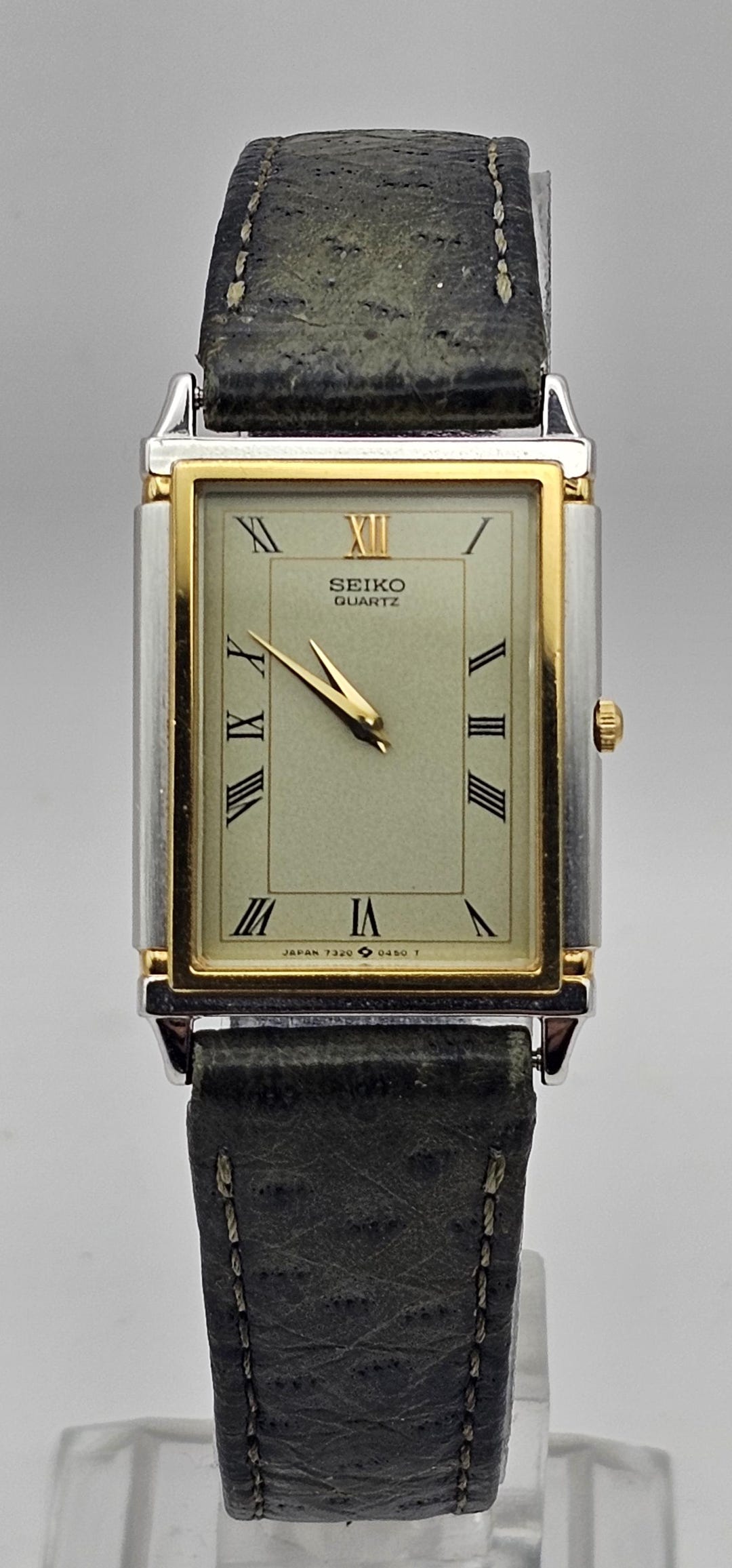 Rare Seiko Vintage Tank Quartz Watch Two Tone Silver, Gold Tone Roman ...