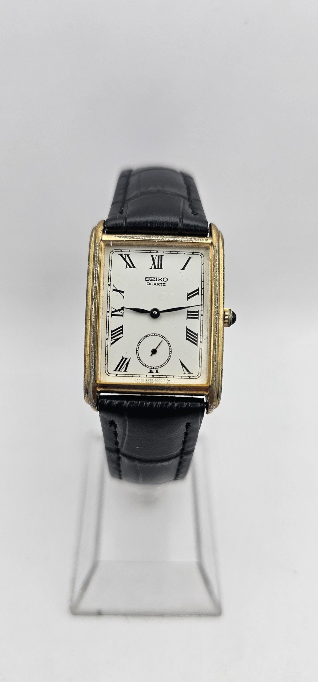 Rare Seiko Mens Vintage Tank Quartz Watch - Gold Tone Roman Numerals ...