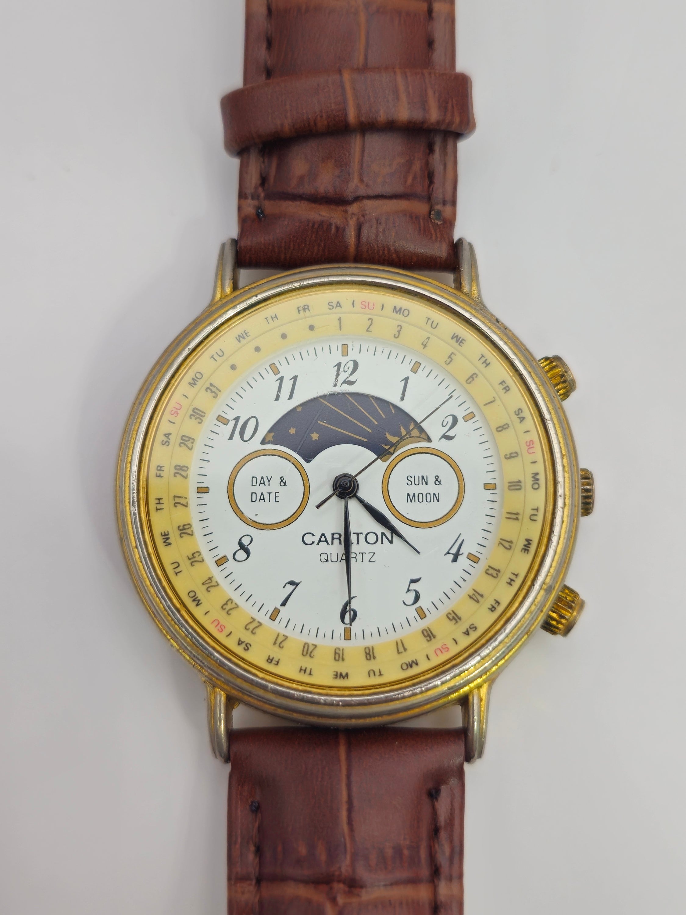Vintage Carlton Moonphase Lunar Perpetual Calendar Moon Phase Watch ...