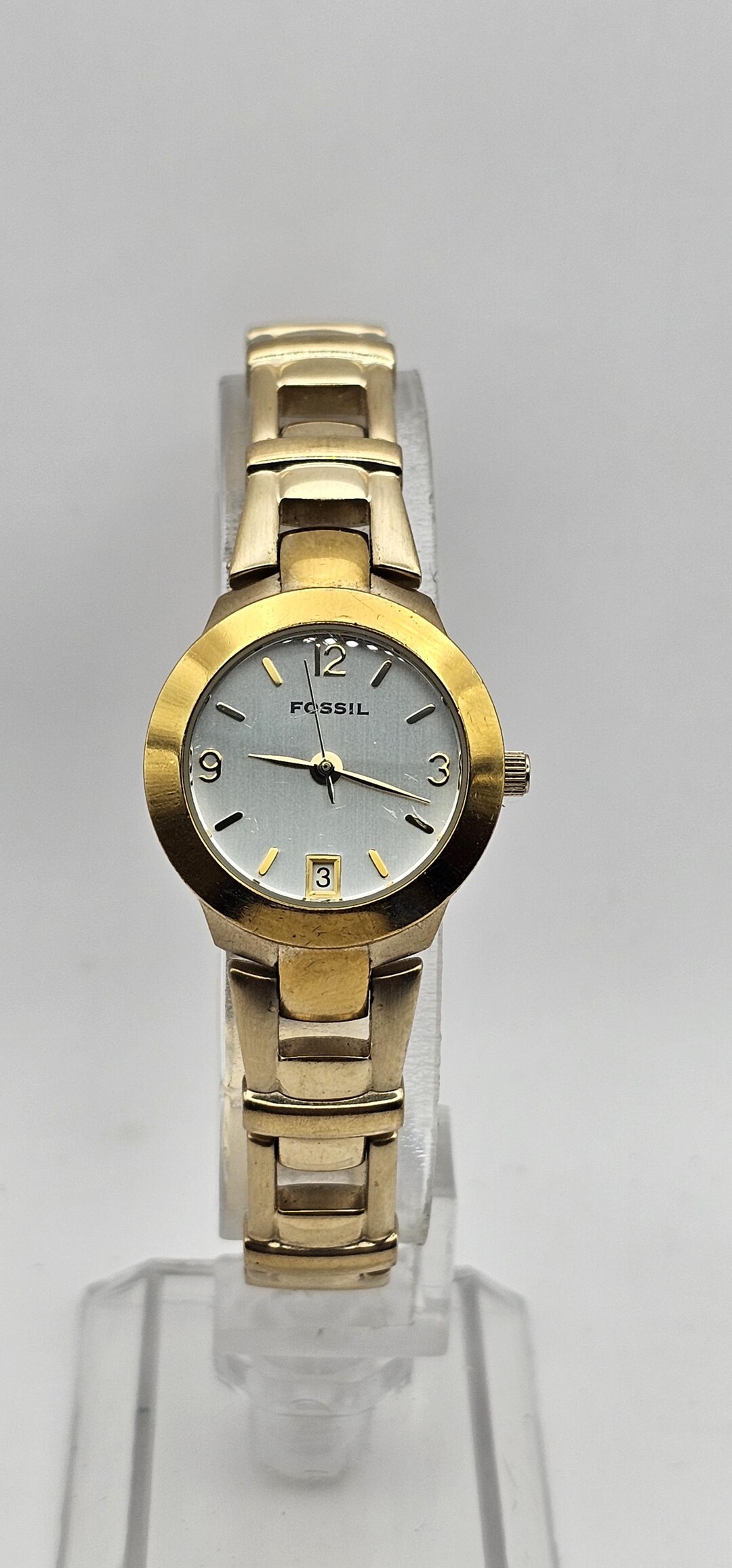 Fossil Ladies Watch Gold With Date, Gold Tone Stainless Steel, New ...