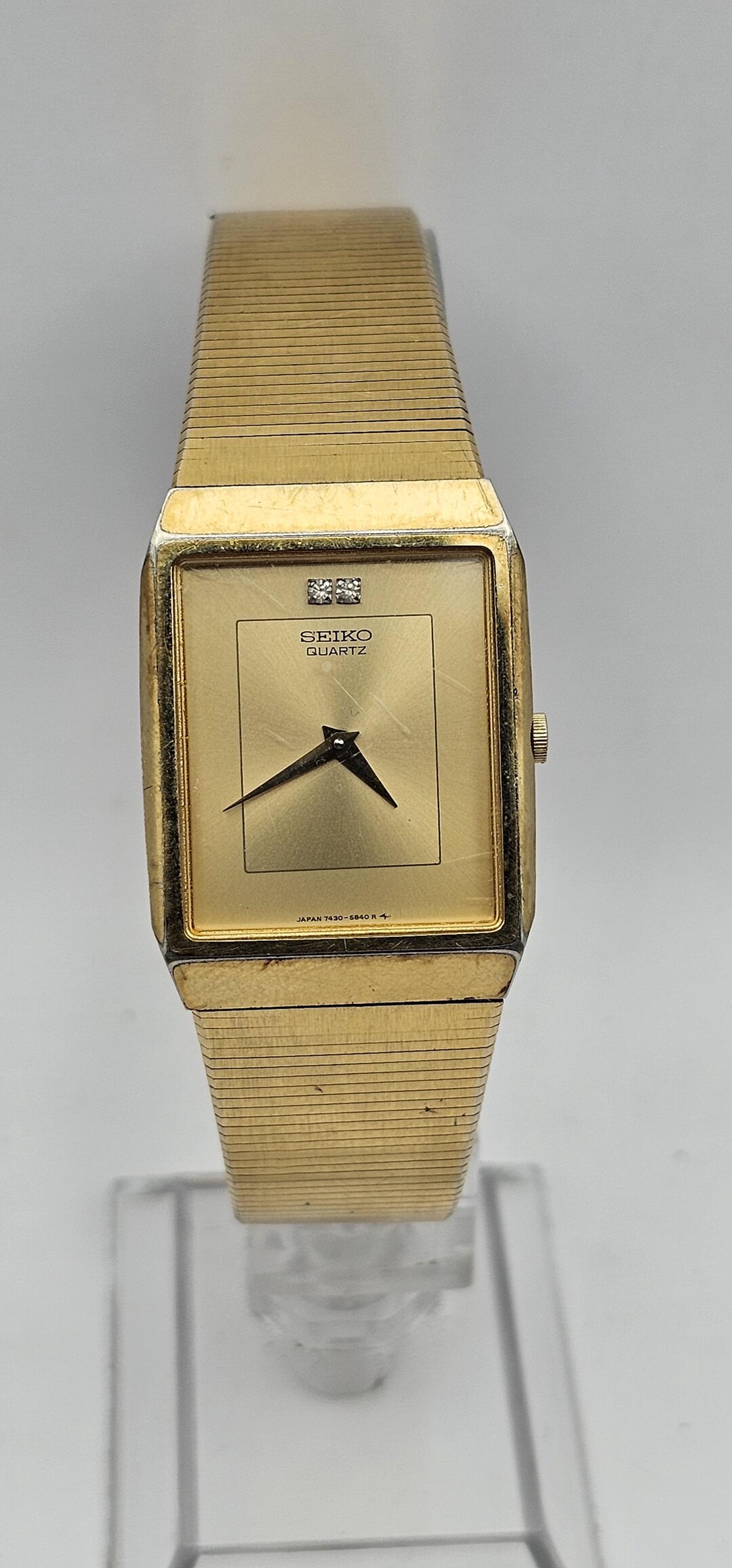 Beautiful Seiko Vintage Seiko Tank Quartz - 7430-5540 Mens Watch, Gold Tone Dial and Bracelet ...