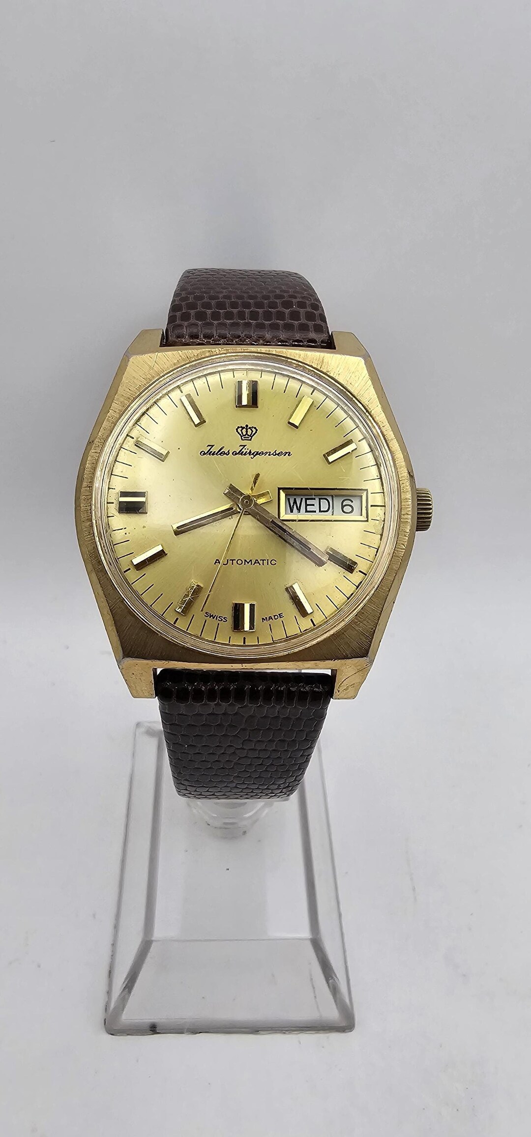 Vintage Gold Tone JULES JURGENSEN Swiss Automatic Men Wristwatch ...