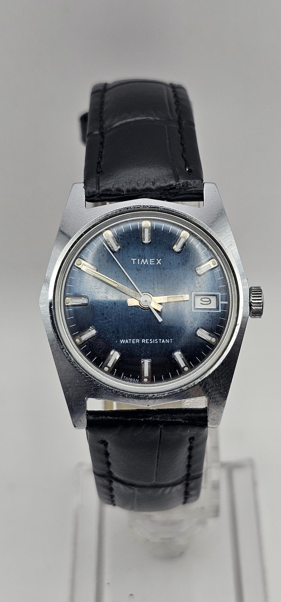 Vintage 1979 Timex Marlin Blue Sunburst Dial Mens Watch, Date, Manual ...