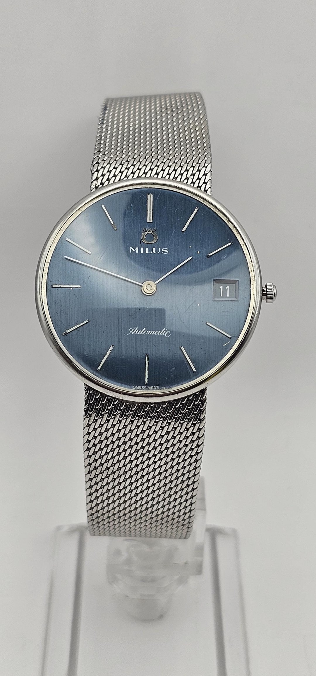 Amazing Milus Automatic Date Stainless Swiss Men Watch, Bleu Dial ...