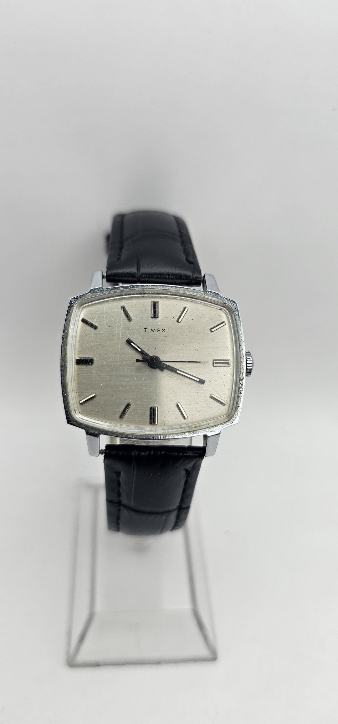 Vintage Timex Rectangular Men's Watch, Manual Wind Movement, Black ...