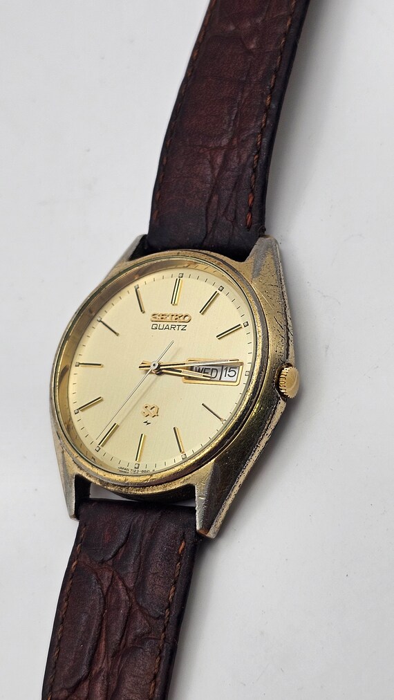 Seiko 7123-8469 day date gold tone case dial leather … - Gem