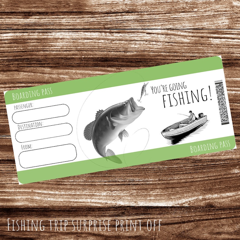 Printable Bass Fishing Surprise Trip Gift Ticket. Boarding Pass Ticket ...