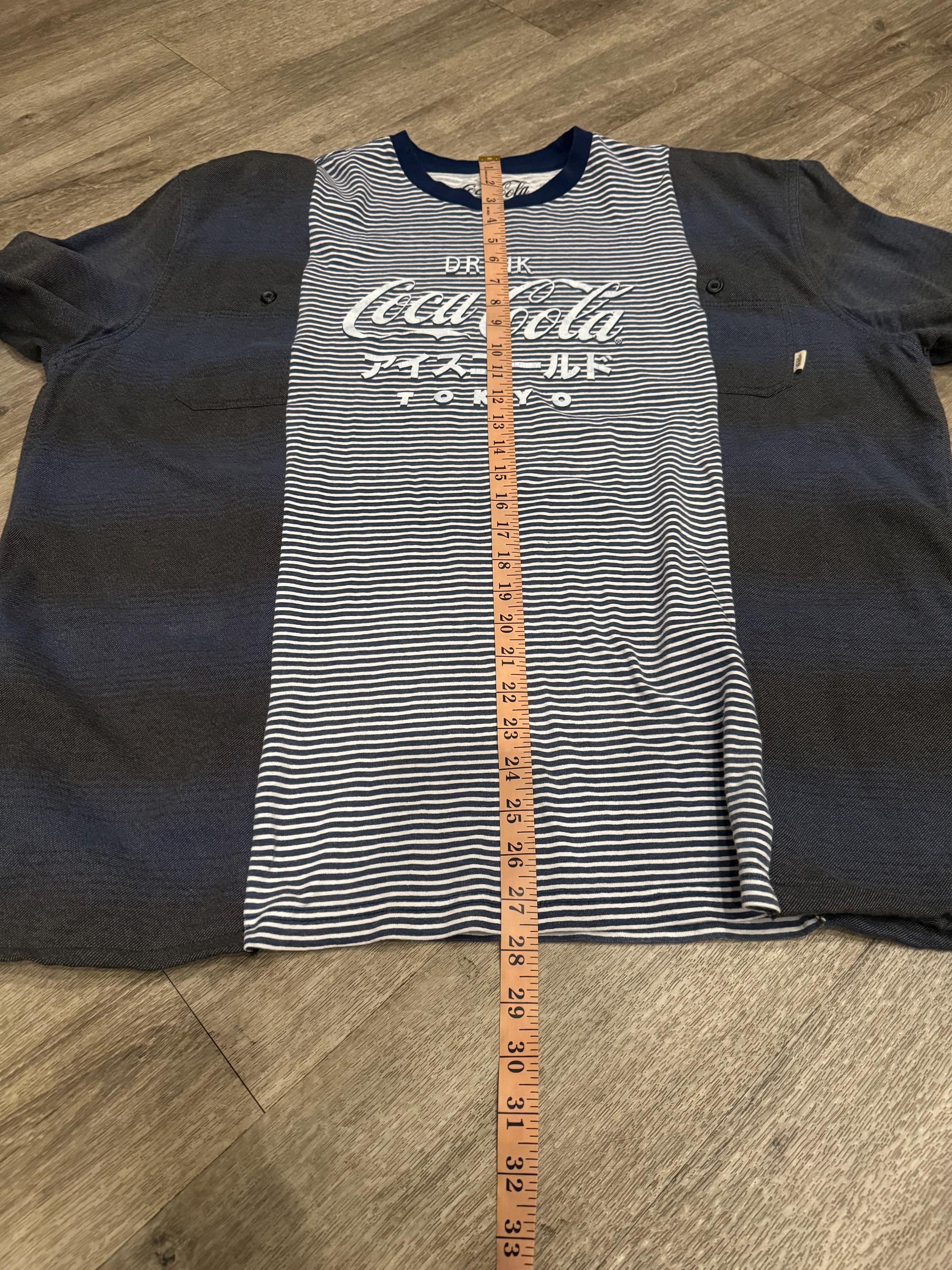 Coca Cola Japan Blue Reworked Crew Neck Long Sleeve Tee With Flannel ...