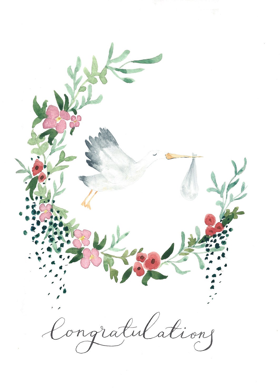 Hand Painted Watercolour Design Congratulations - Etsy.de