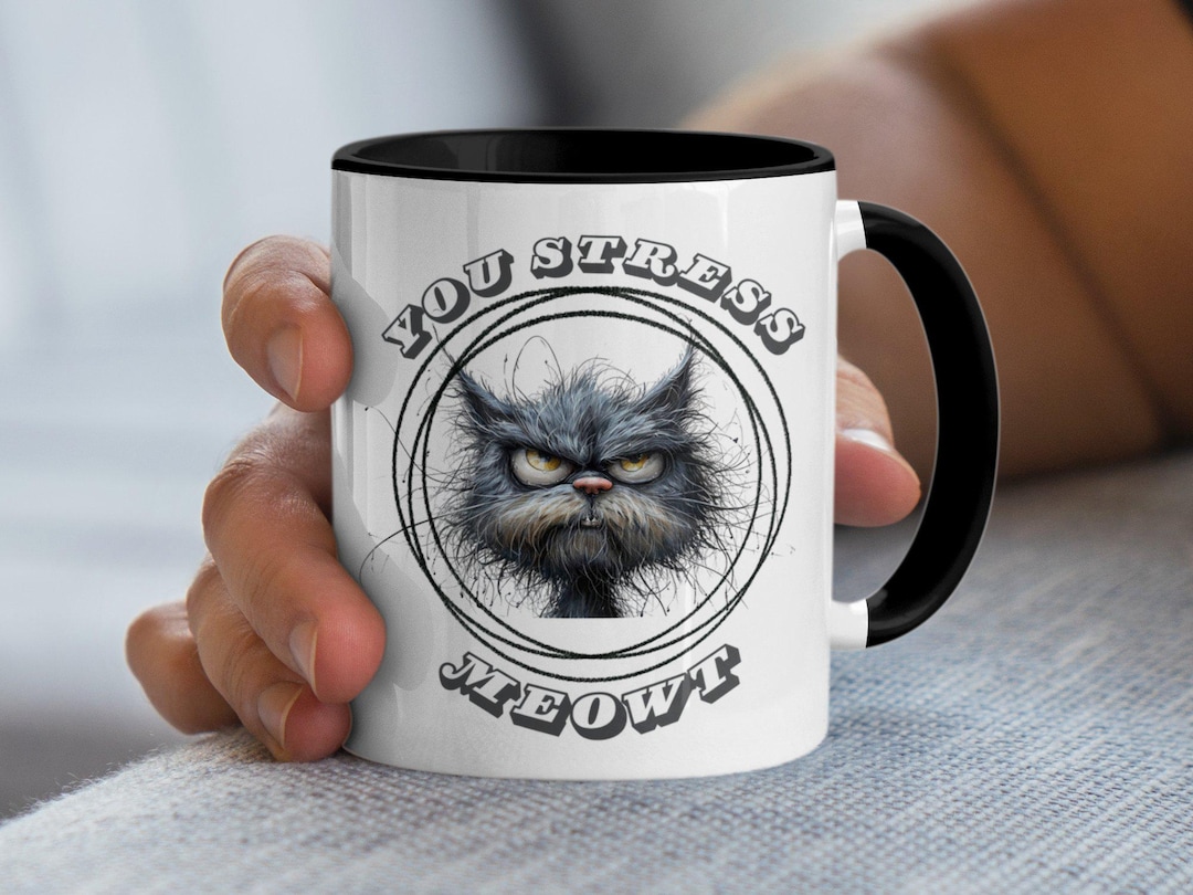 Funny Cat Meme Mug, Grumpy Cat Coffee Cup, You Stress Meowt Quote, Cute ...
