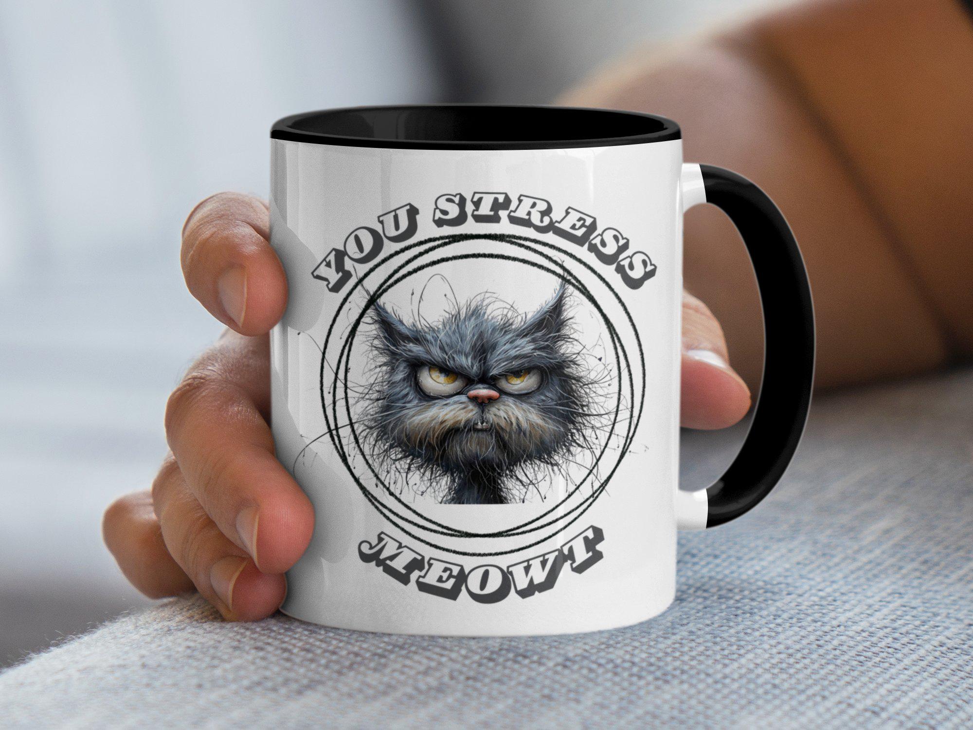 Funny Cat Meme Mug, Grumpy Cat Coffee Cup, You Stress Meowt Quote, Cute ...