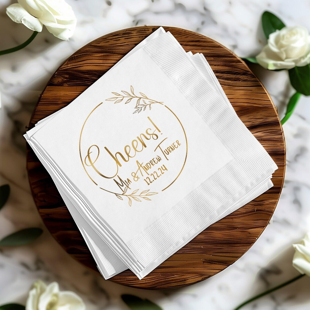 Custom Foil Wedding Napkins, Personalized Wedding Party Napkins, Gold ...