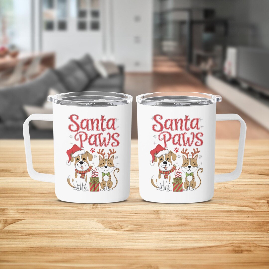 Cute Santa Paws Mug, Holiday Dog and Cat Mug, Christmas Mug for Pet ...