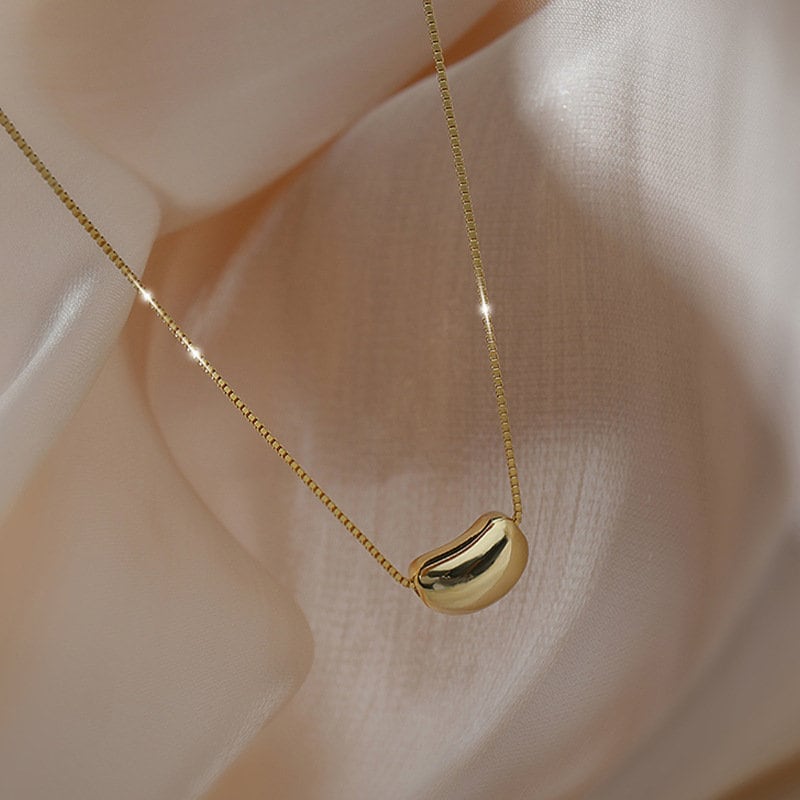 Tiny Bean Necklace, Gold Silver Small Bean Pendant, Minimalist Bean ...