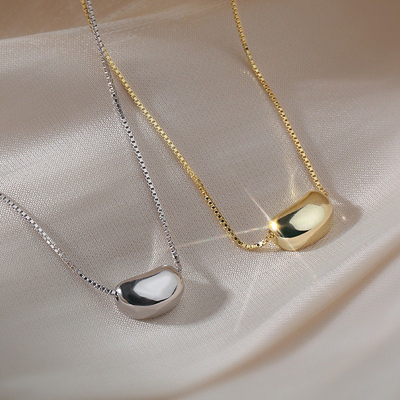 Tiny Bean Necklace, Gold Silver Small Bean Pendant, Minimalist Bean ...