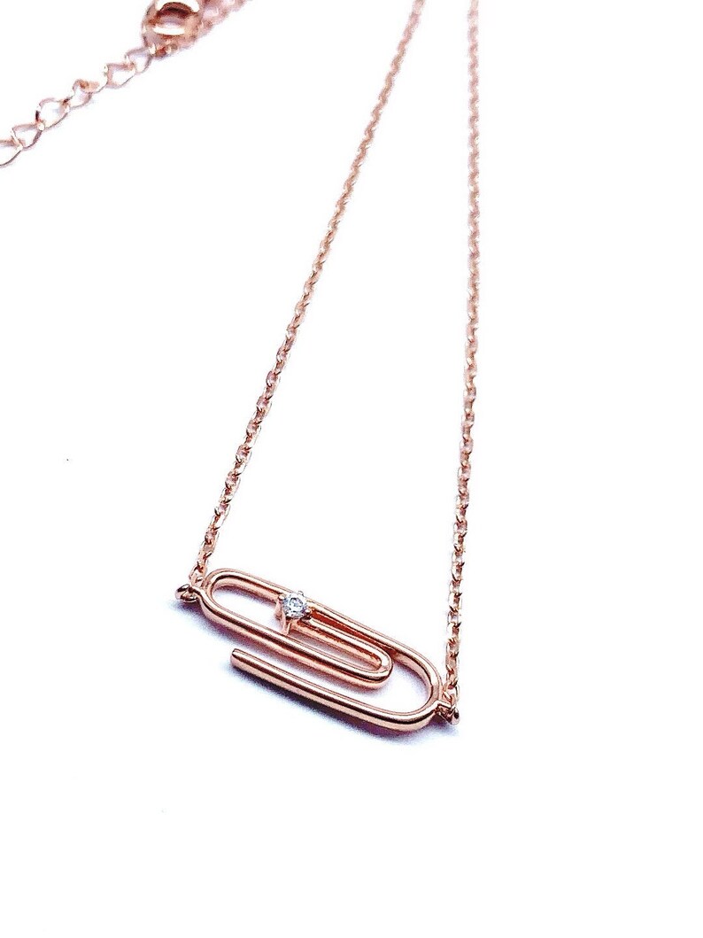 Paperclip Pendant Necklace 925 Solid Sterling Silver Cubic Etsy