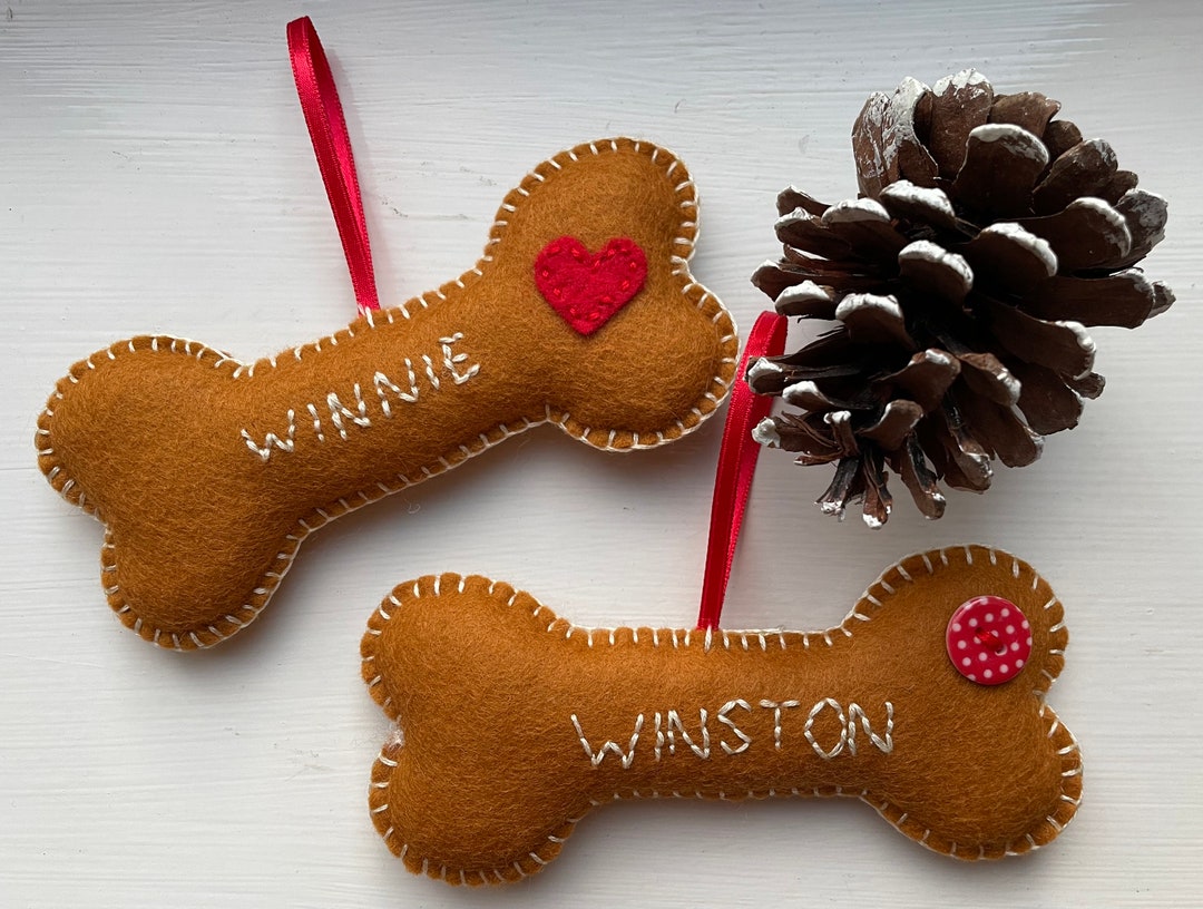 Personalised Handmade Felt Dog Bone Christmas Tree Decoration - Etsy