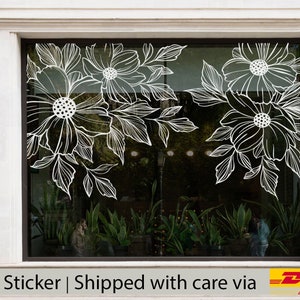 Vintage Flower Line-art Window and Wall Decal, Magnolia Wall Decal ...