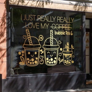 Cute Bubble Tea Quote Shop Interior Decor Vinyl Sticker, Love Boba Wall ...
