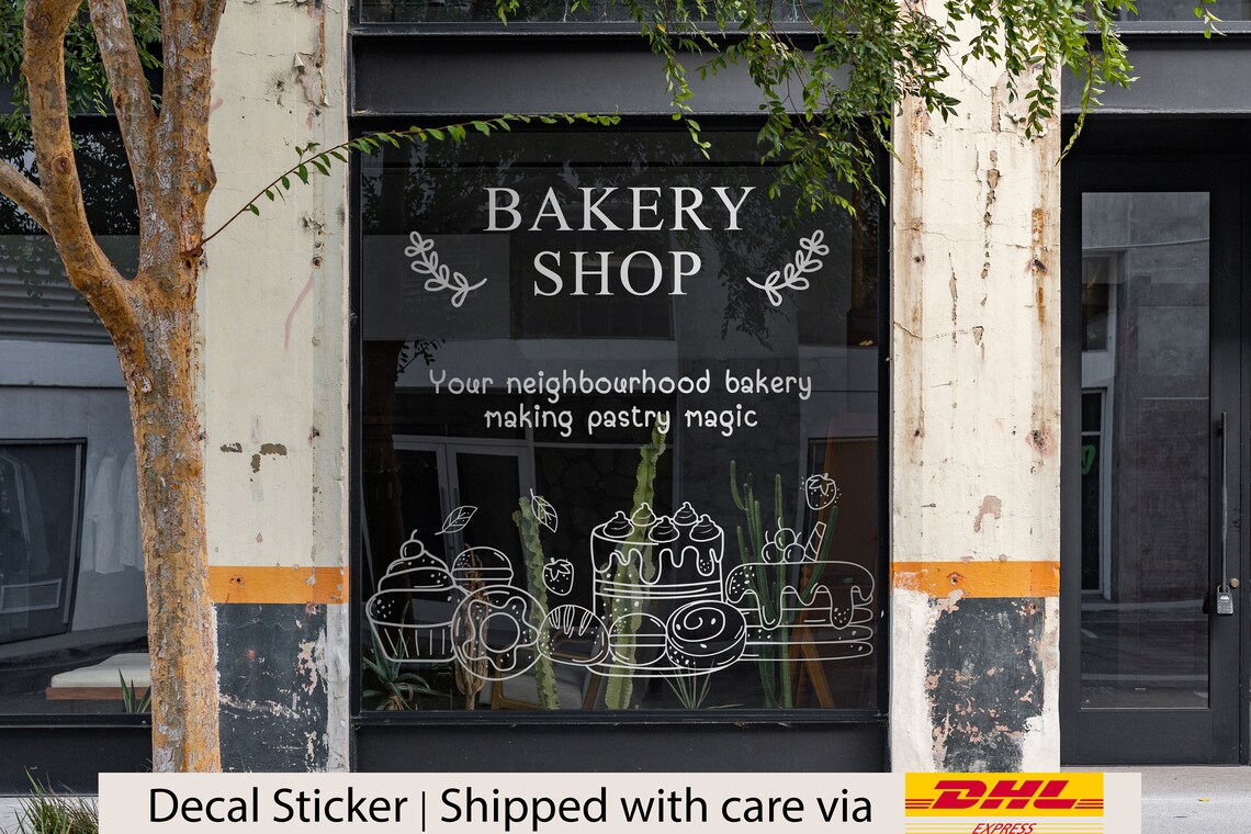 Bakery Pastry Vinyl Decal Business Logo | Bread Croissant Customise ...