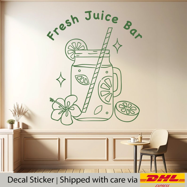 Fresh Juice Bar Decal Cafe Decor, Simple Beverage Drink Vinyl Sticker ...