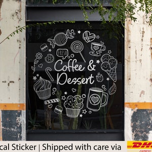 Doodle Style Coffee and Dessert Vinyl Sticker Decal for Wall and Window ...