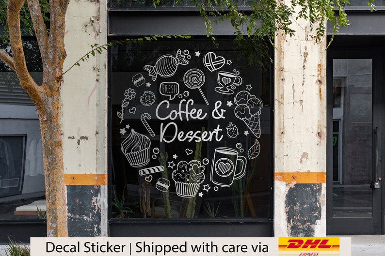 Doodle Style Coffee and Dessert Vinyl Sticker Decal for Wall and Window ...