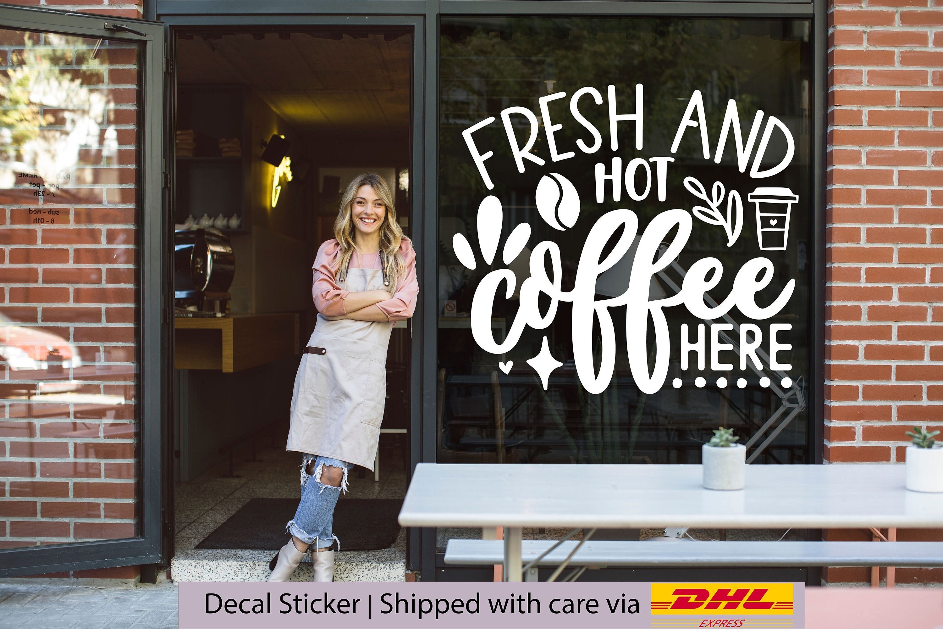Get Noticed With Our "fresh and Hot Coffee Here" Vinyl Window Decal ...