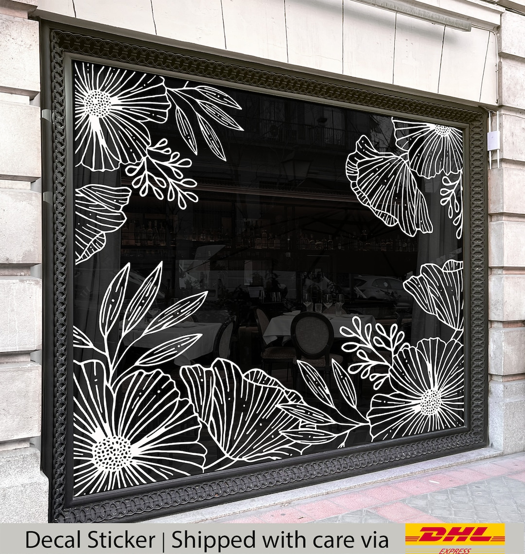 Flower Outline Decals, Flower Decal for Shop Window Display, Window ...
