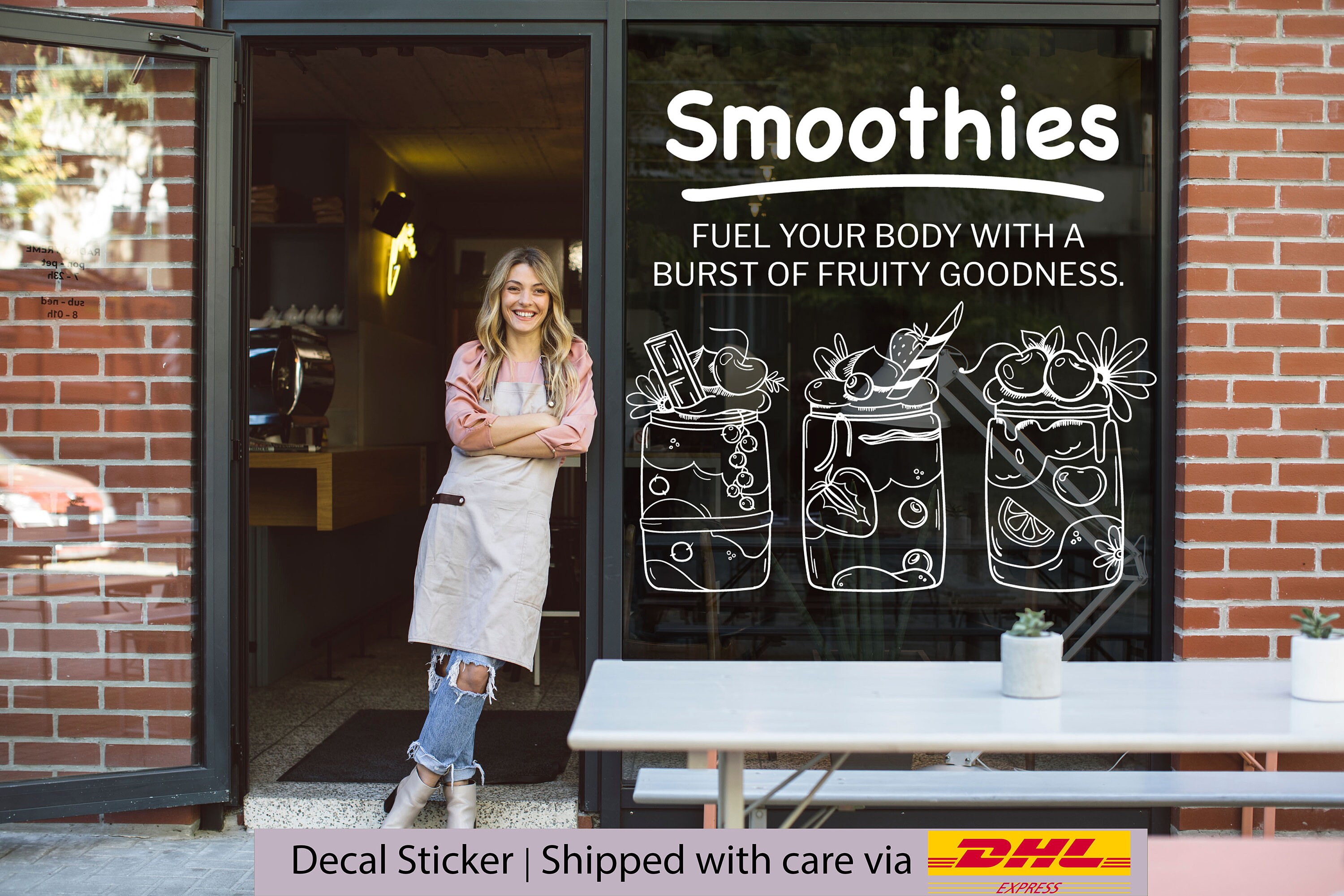 Hand Draw Line-art Smoothies Drinks Vinyl for Juice Bar Shop Window and ...