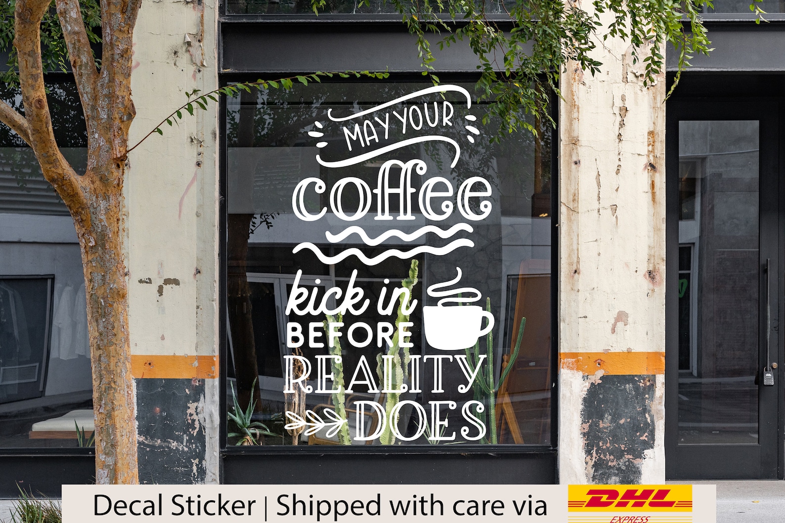 Large Coffee Quote Decals Restaurant Decor, Beautiful Coffee Line Art ...