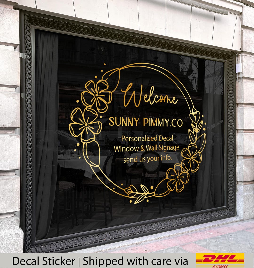 Elegant Floral Wreath Vinyl Decals - Custom Text, Round Leave Veins ...