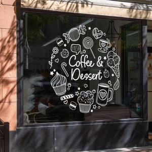 Doodle Style Coffee and Dessert Vinyl Sticker Decal for Wall and Window ...