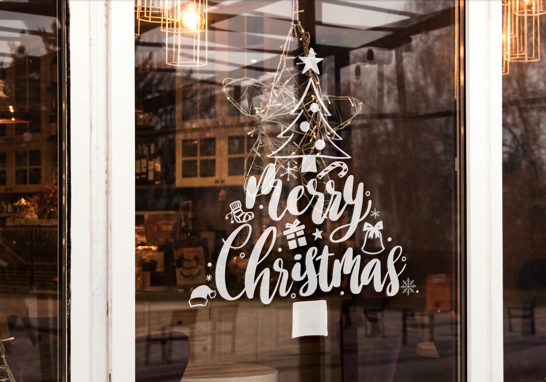 Christmas Tree Shape With Ornaments Window Sticker, Large Xmas Decals ...