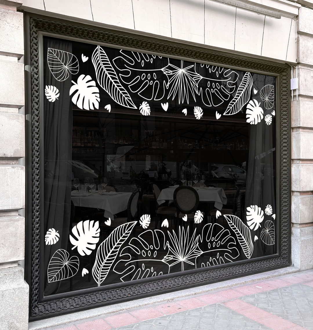 Seasonal Leaf Pattern Decal Sticker for Shop Window, Monstera Leaves ...
