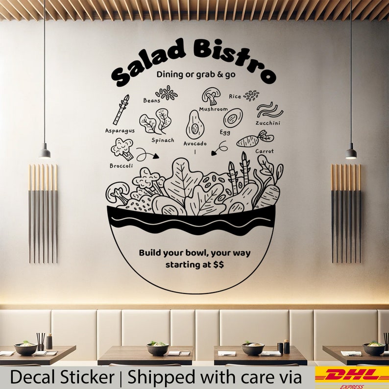 Salad Bistro and Cafe Sticker Decal for Window and Wall Decoration ...