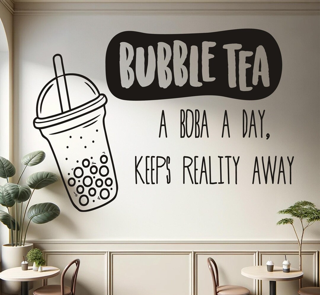 Small Size & Affordable Bubble Tea Decal in Personalised Text for Cafe ...
